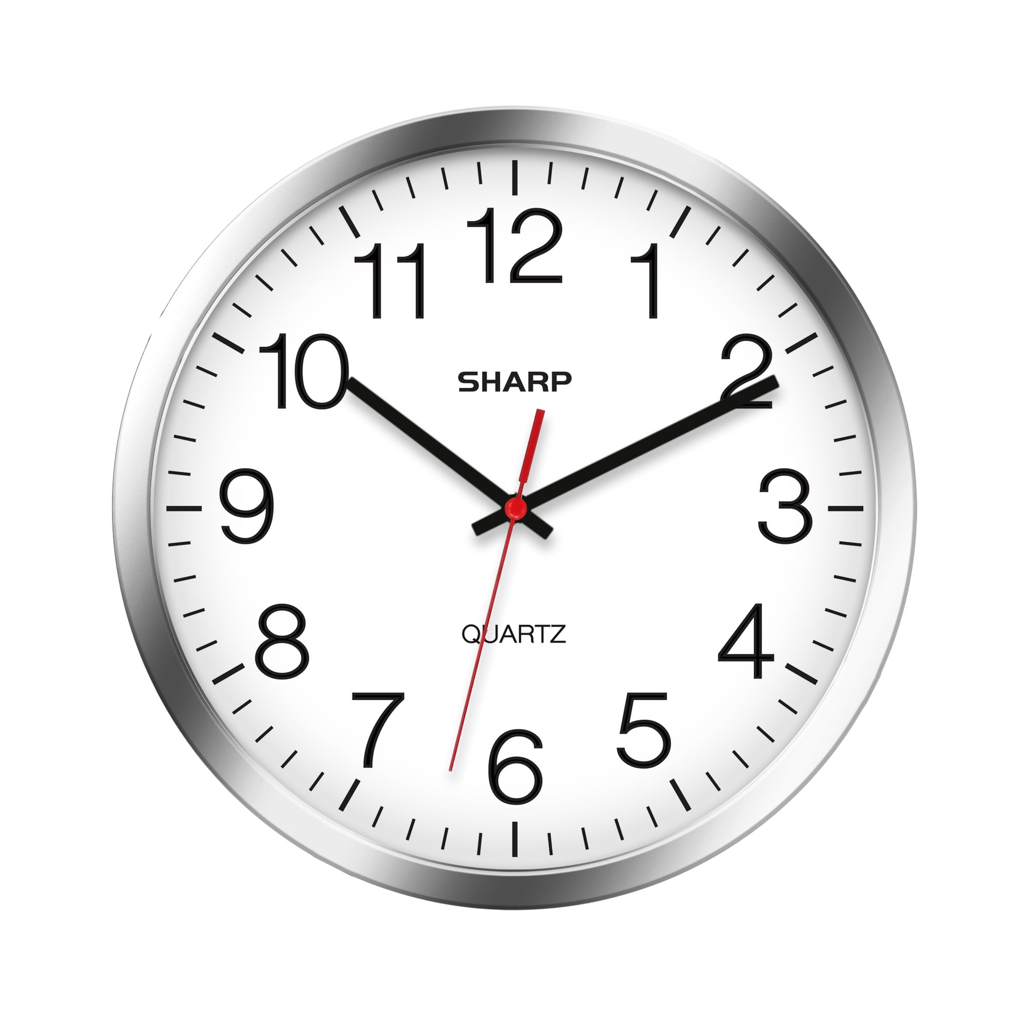 SHARP 12 Inch Silver/Chrome Wall Clock - Silent, Non Ticking, Quartz ...