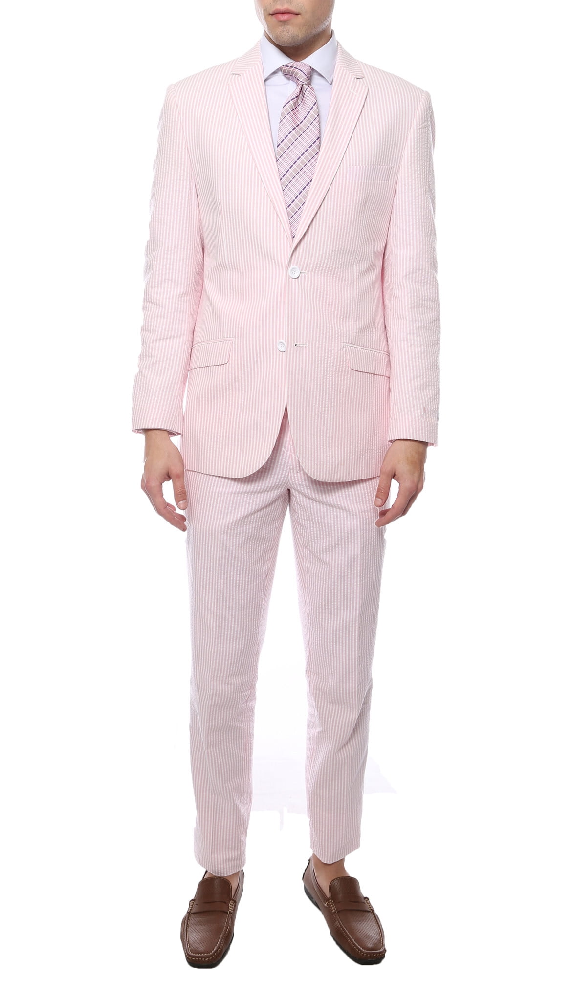 Premium Comfort Cotton Slim Pink Seersucker Suit~44L/38W - Walmart.com