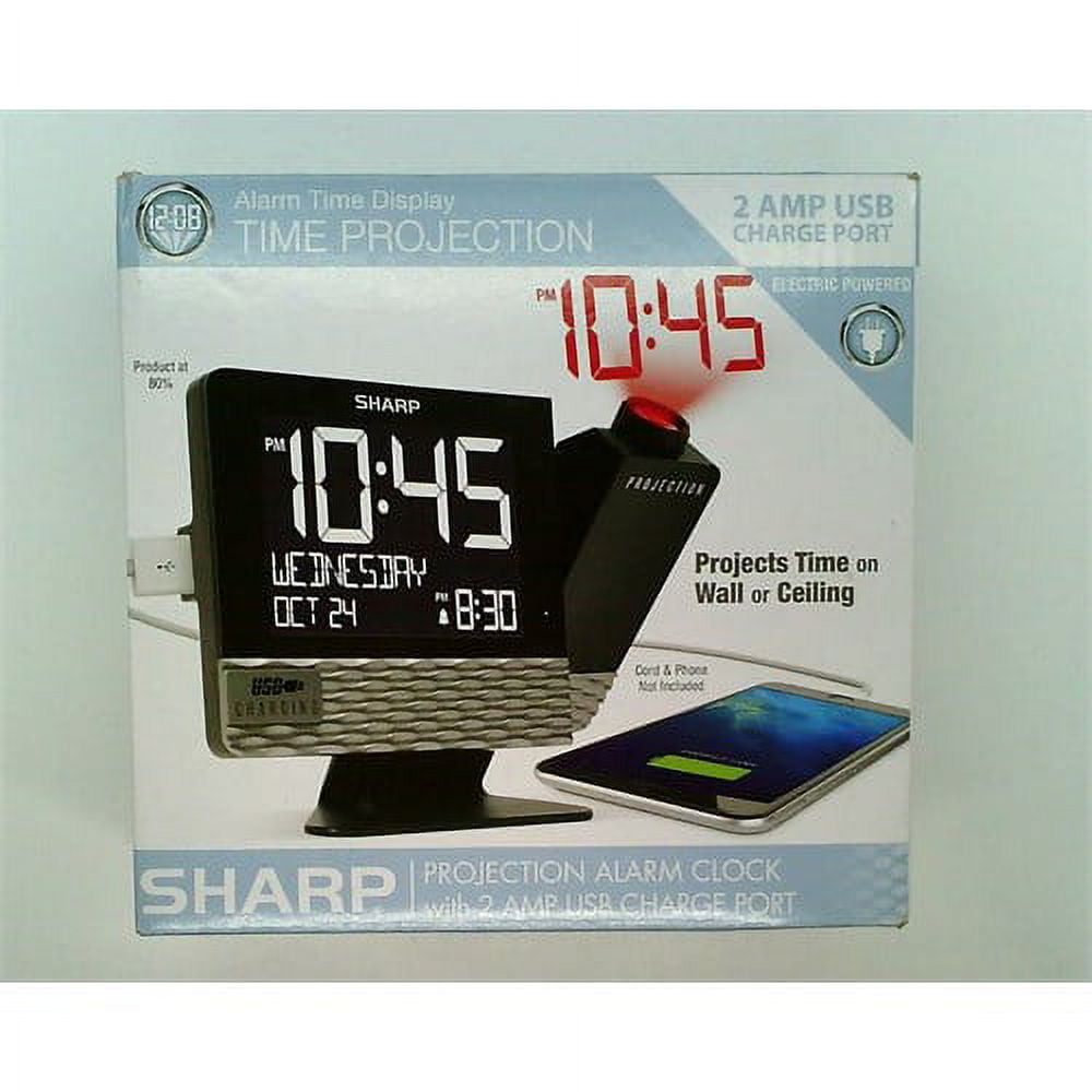 Sharp Projection with USB Charge Table Clock Black - Walmart.com
