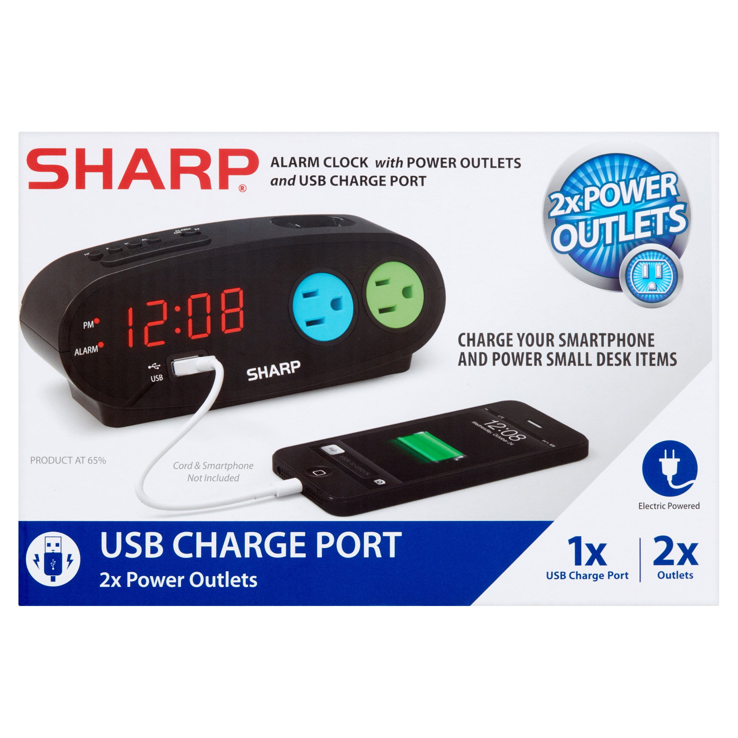Sharp Alarm with USB and Outlets, Black - Walmart.com