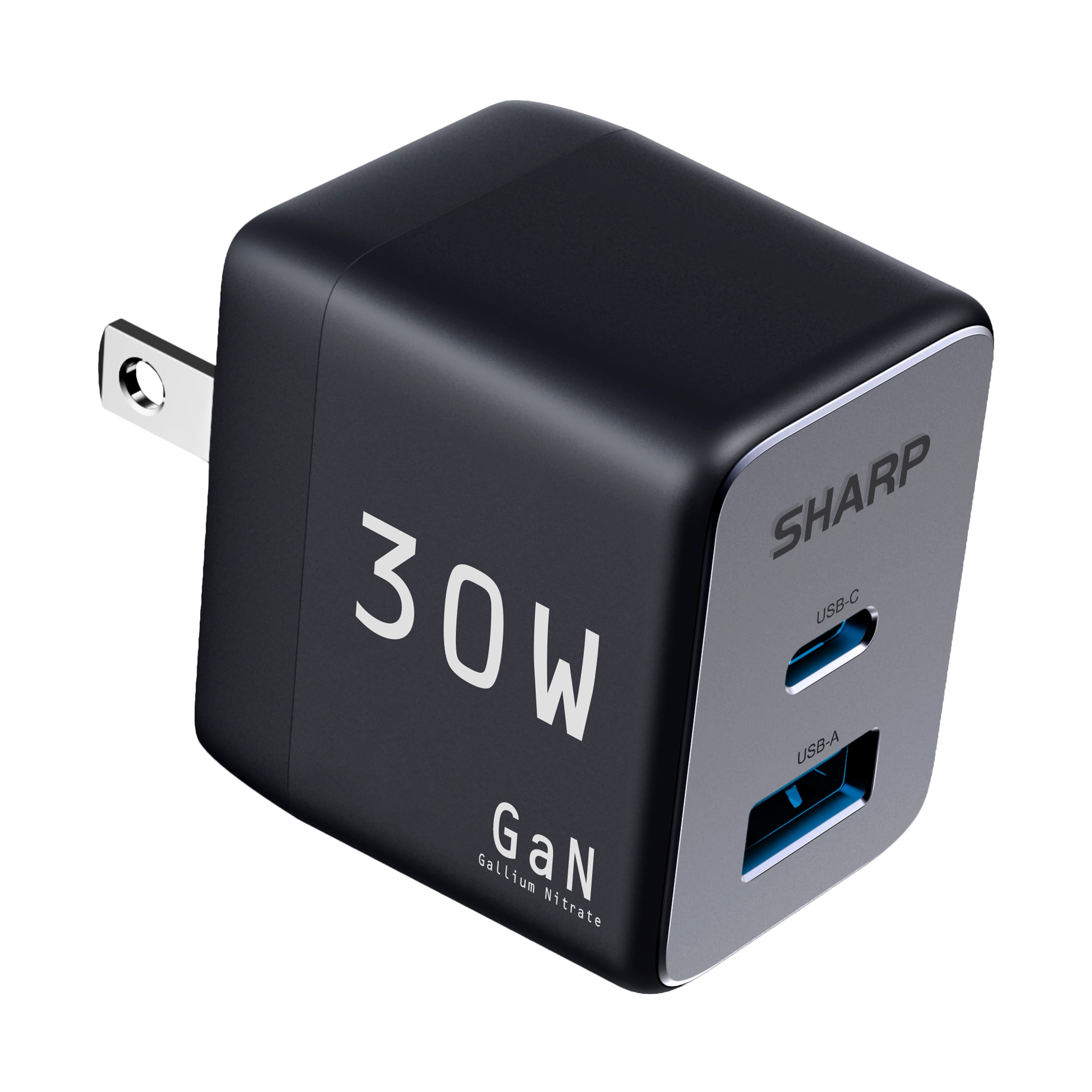 Sharp USB C Charger - 30W, Dual Port (USB A+C) Compact Foldable GaN Fast Charge for iPhone 15/15 ...