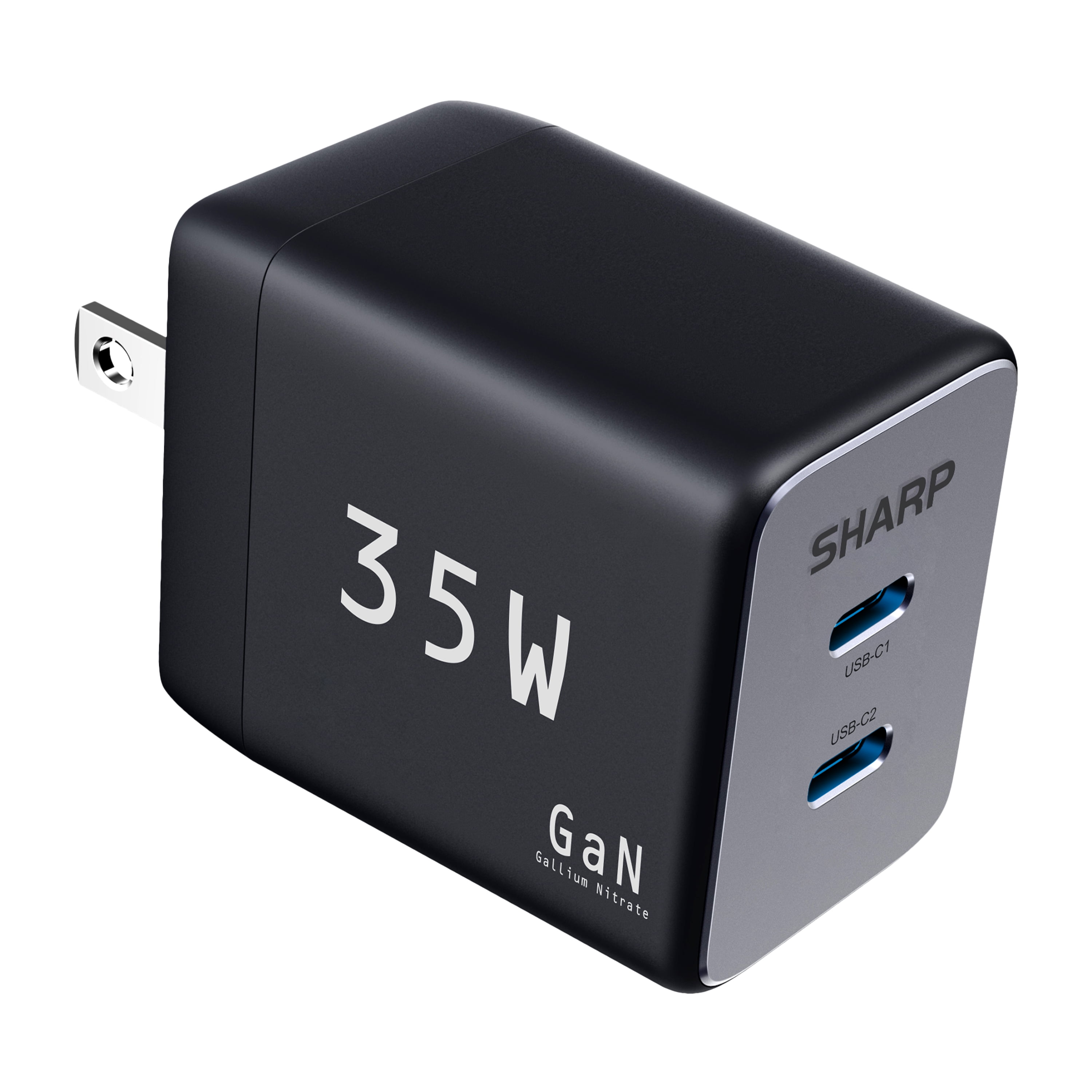 Sharp USB C Charger - 35W, Dual Port (2 USB-C) Compact Foldable GaN Fast Charge for iPhone 15/15 ...