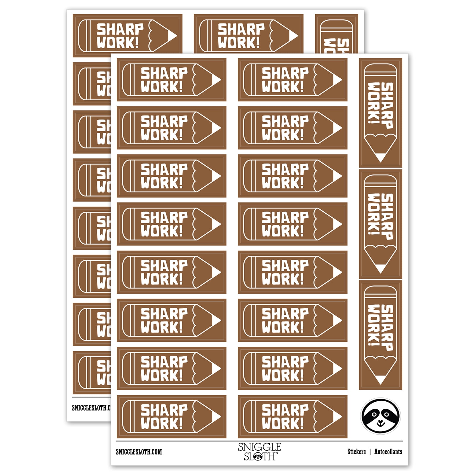 Sharp Work Pencil Teacher Student School Sticker Set - Brown - Gloss ...