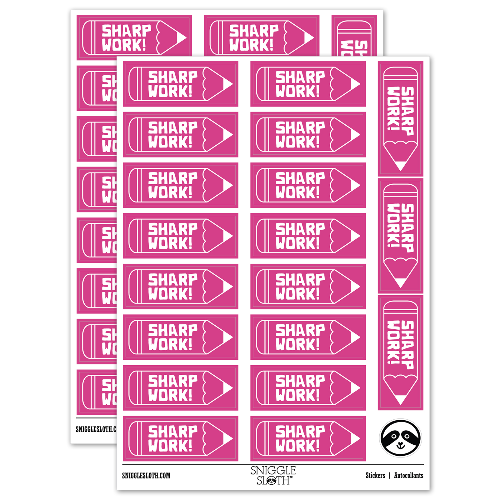 Sharp Work Pencil Teacher Student School Sticker Set - Hot Pink - Matte ...
