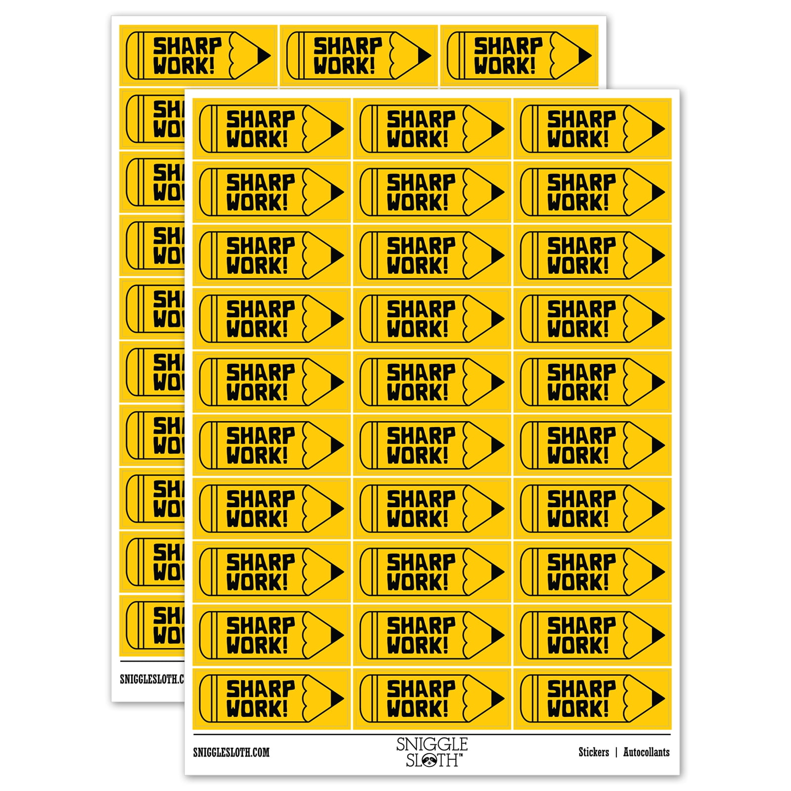 Sharp Work Pencil Teacher Student School Sticker Set - Yellow - Gloss ...