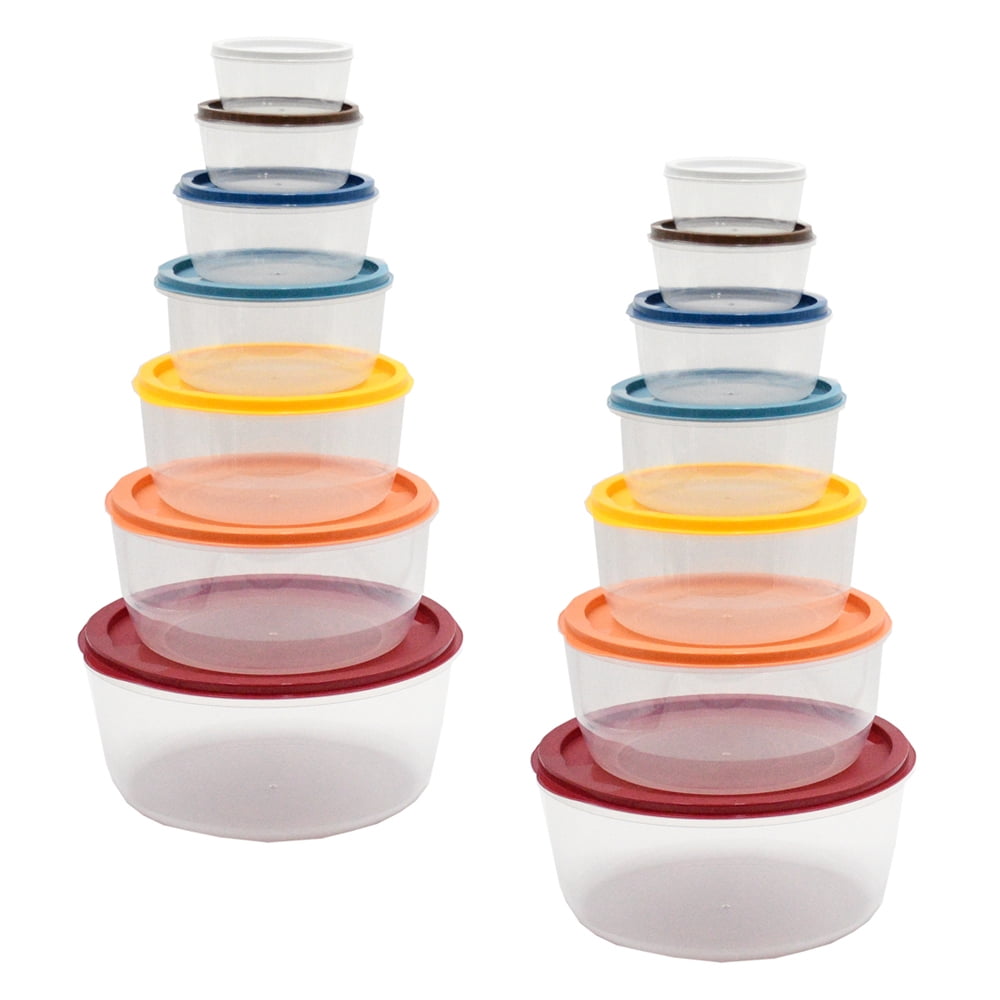 SharpChef 14pc Round Plastic Food Storage Container Set, Stackable ...