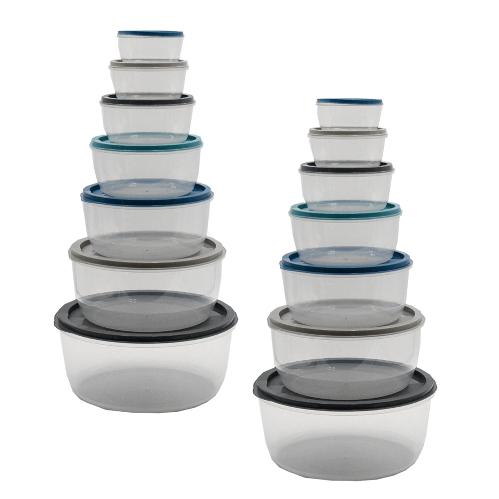 SharpChef 14pc Round Plastic Food Storage Container Set, Stackable ...