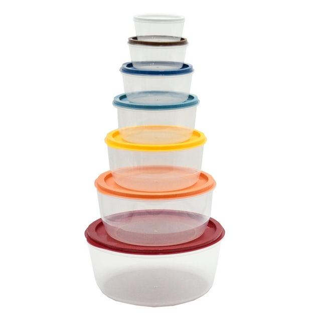 SharpChef 14pc Round Plastic Food Storage Container Set, Stackable ...