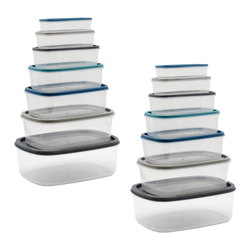 SharpChef 14pc Rectangle Plastic Food Storage Container Set, Stackable ...
