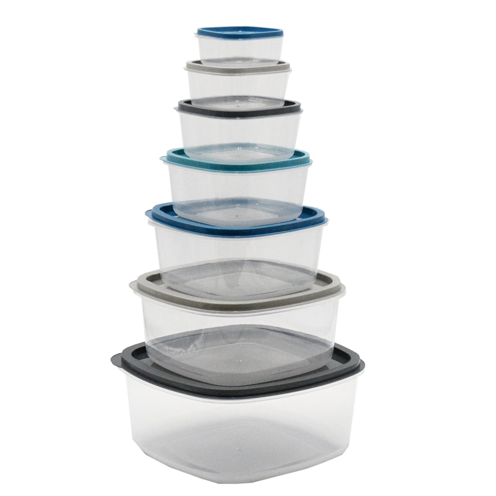 SharpChef 14pc Square Plastic Food Storage Container Set, Stackable ...