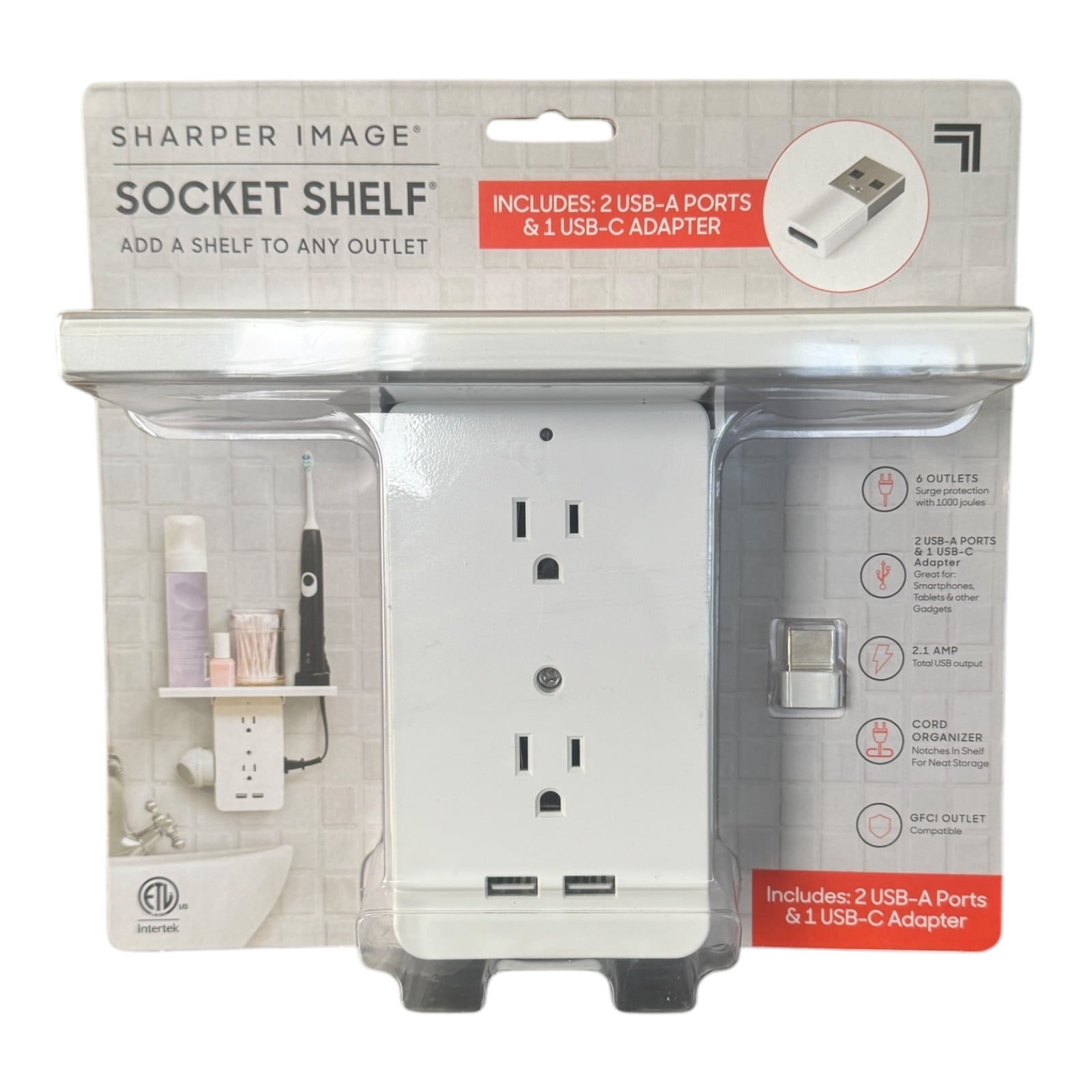 Sharper Image 6-Outlet Cordless Wall Extender with 2-USB Ports a ...