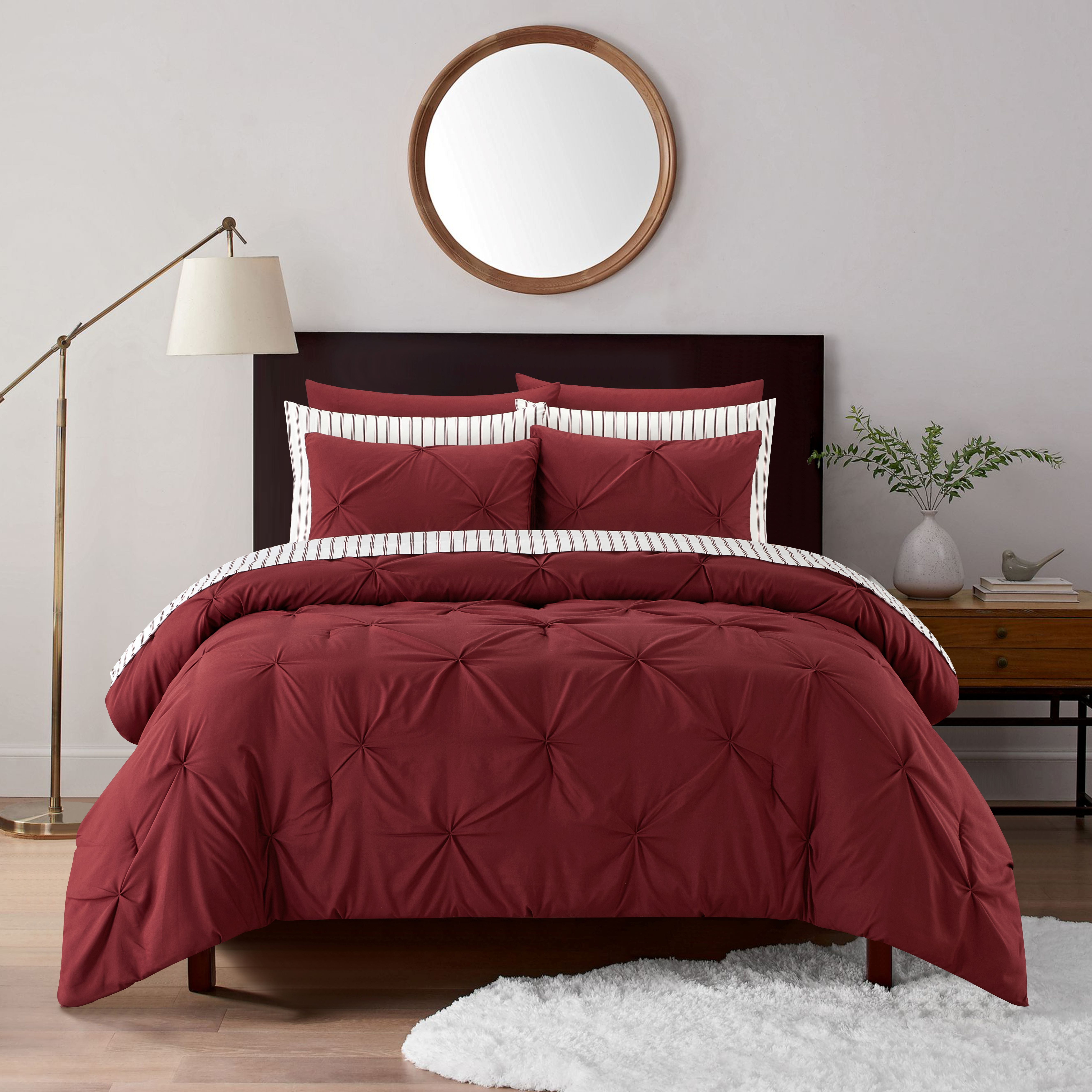 Sharper Image 9-Piece Burgundy Down Alternative Pintuck Bed-in-a-Bag ...