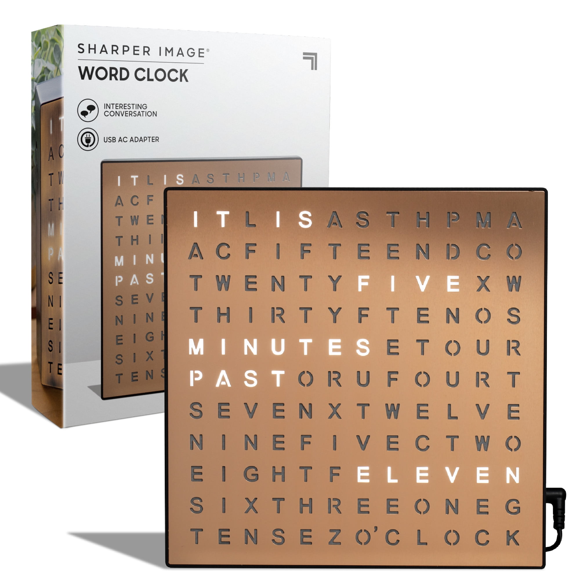 Sharper Image® LED Light-up Word Clock, 7.75", Electronic Desk Clock ...