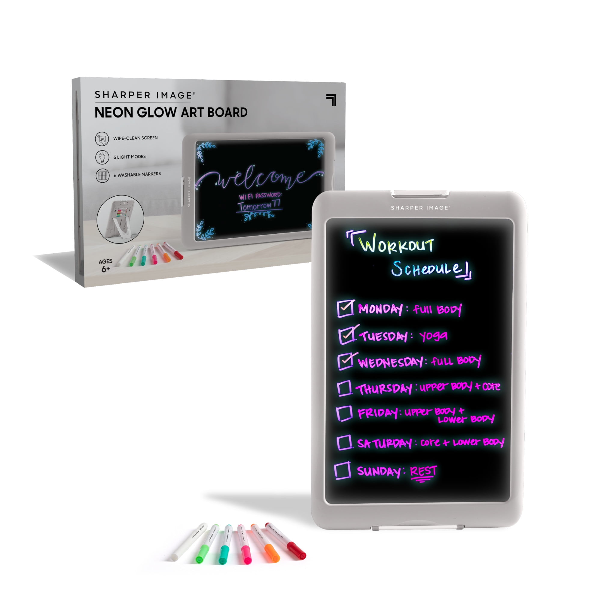 Sharper Image® Neon Glow Drawing Easel w/Color Markers, Built-in ...
