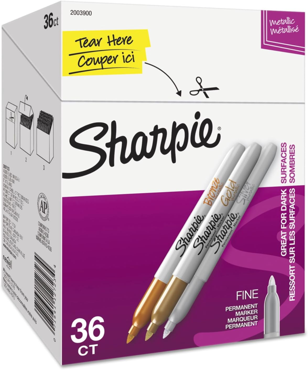 Sharpie 2003900 Metallic Permanent Markers - Office Pack, Fine, Gold ...