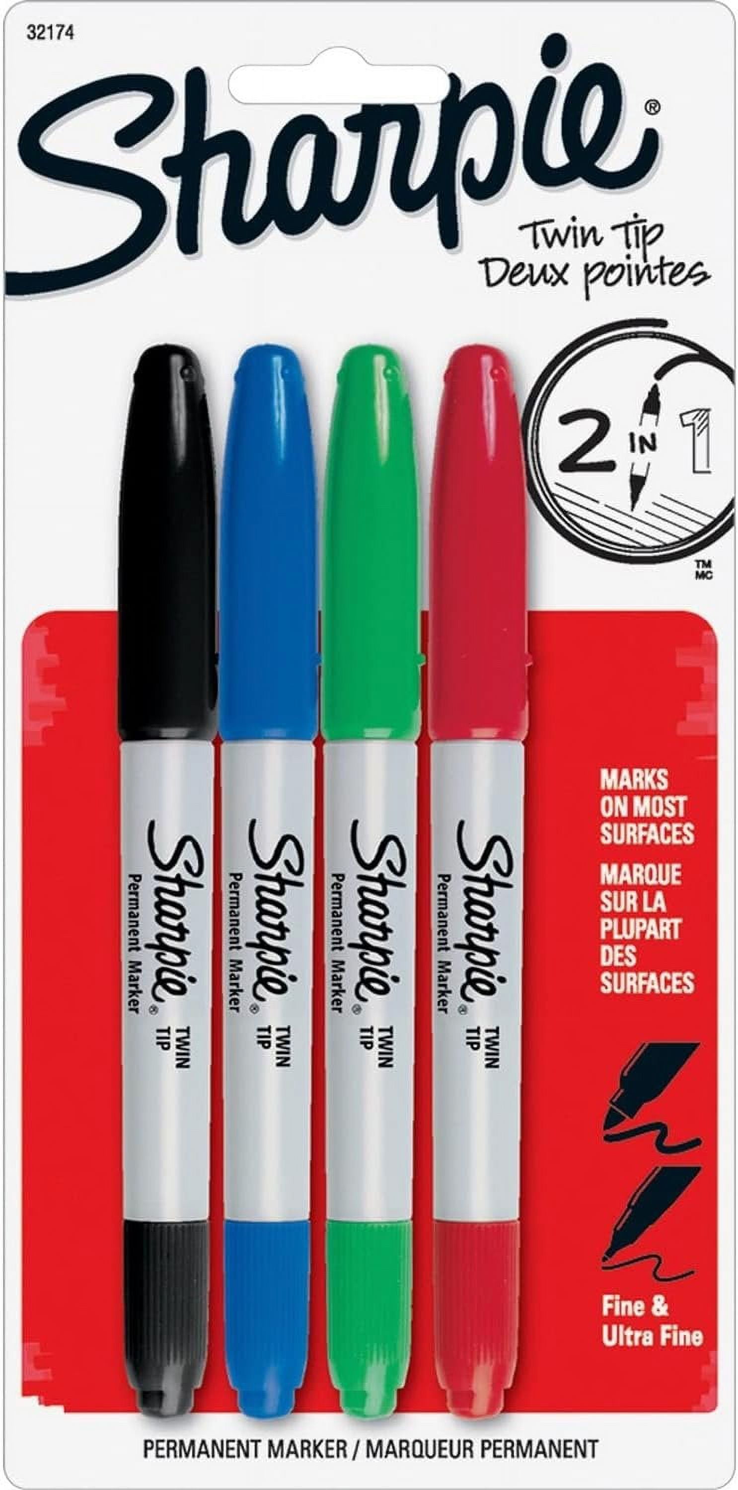 Sharpie 32174PP Twin Tip Permanent Marker,Fine/Ultra Fine Point,4/ST ...