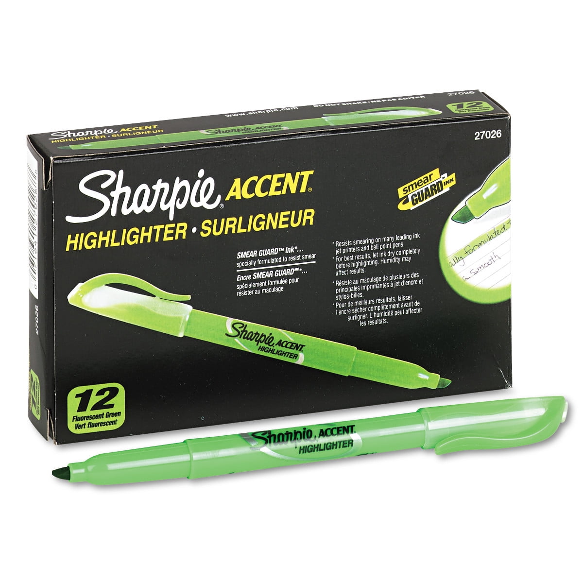 Sharpie Accent Retractable Pocket Highlighter, Green, Chisel Tip, 12 ...