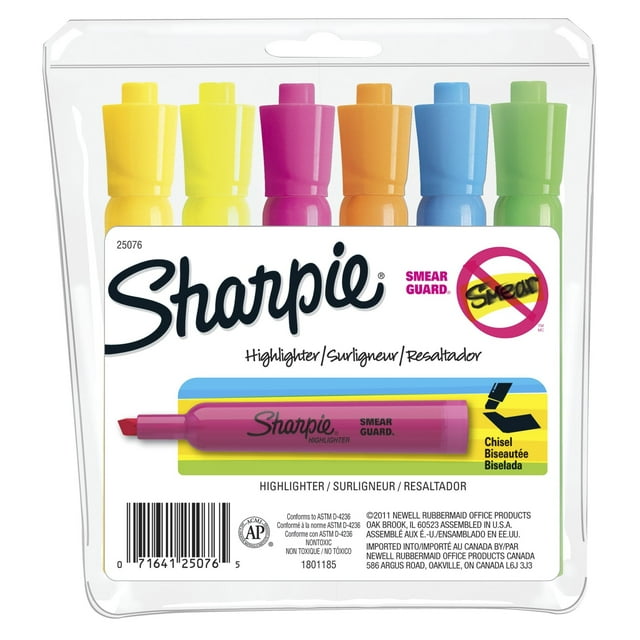 Sharpie Accent Tank Style Highlighter, Chisel Tip, Assorted Colors, 6 ...