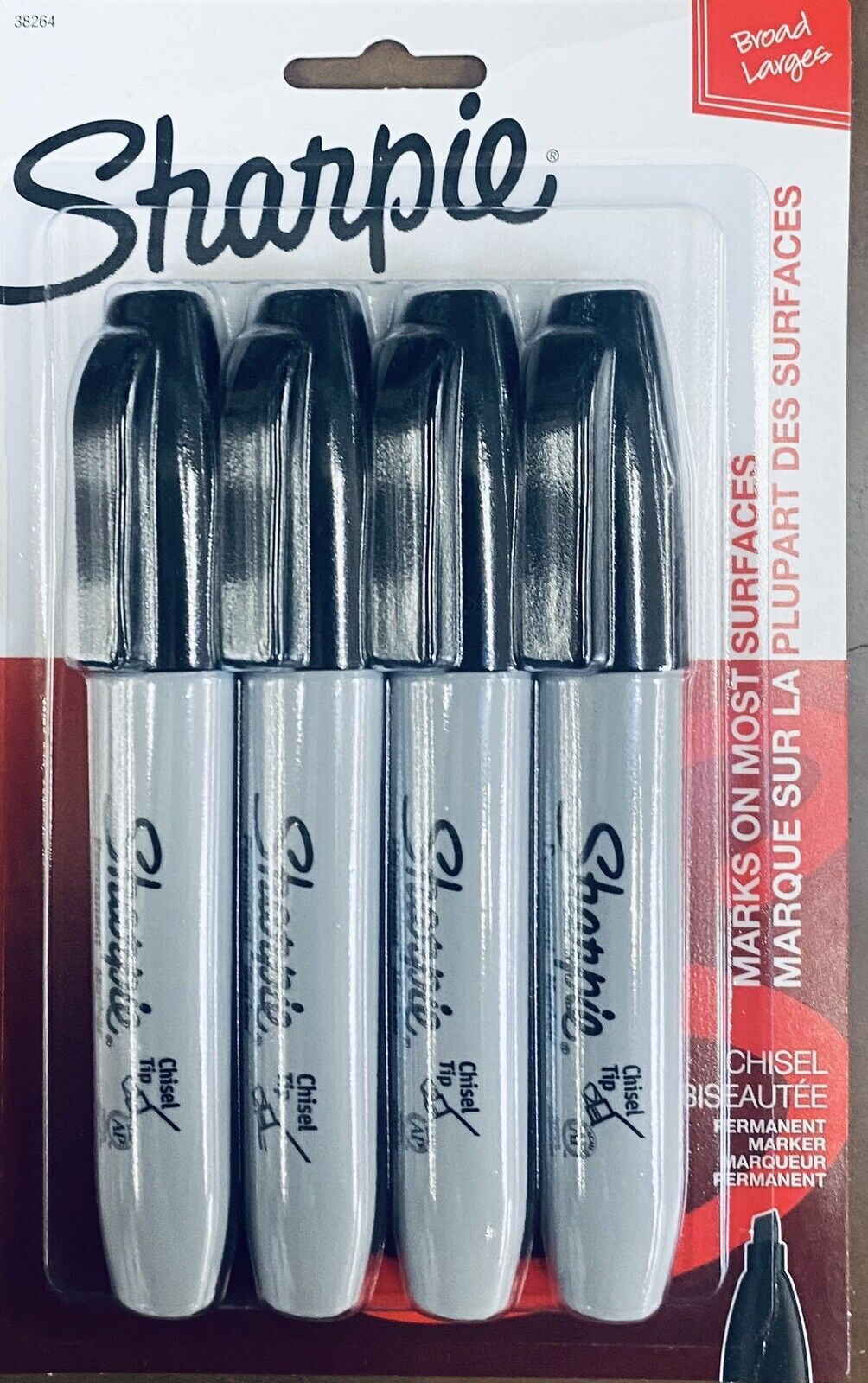 Sharpie Broad Larges Quick Dry CHISEL POINT Permanent Markers Black 4 ...
