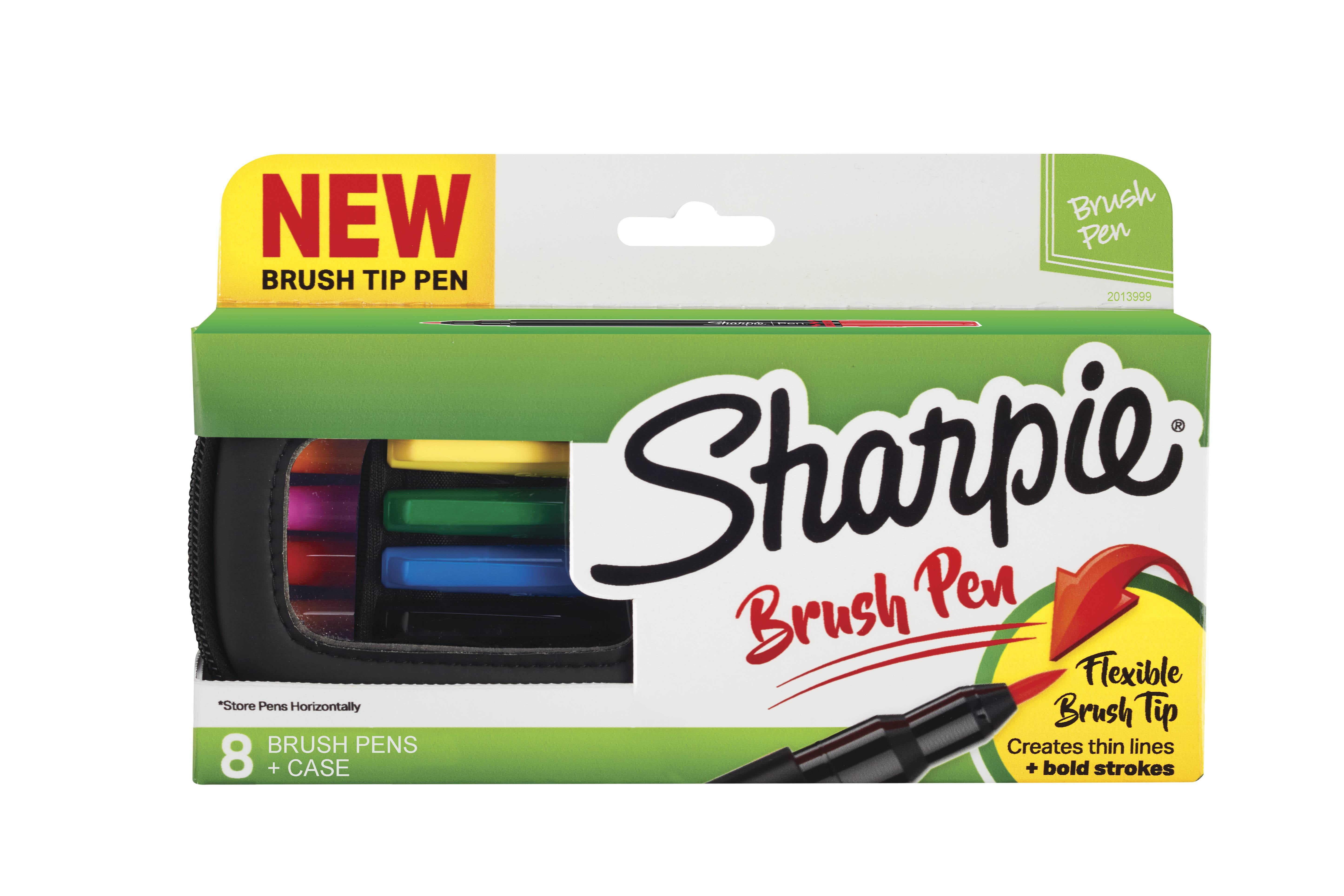 Sharpie Brush Tip Pens, Assorted Colors, Soft Case, 8 Count, Permanent ...