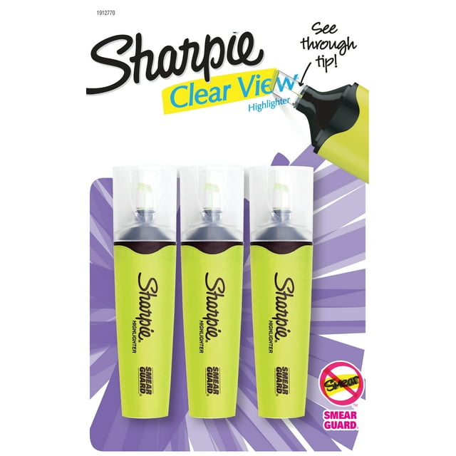 Sharpie Clear View Highlighters, Chisel Tip, Fluorescent Yellow, 3 Pack ...