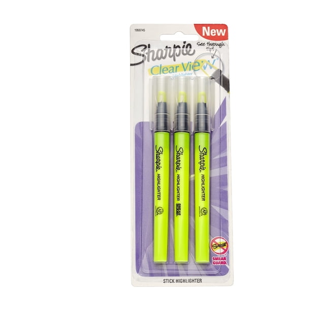Sharpie Clear View Tip Highlighters, Yellow, 3 Count - Walmart.com