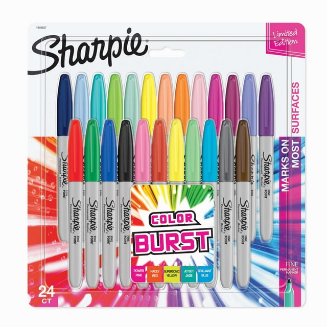 Sharpie Color Burst Permanent Markers, Fine Point, Assorted Colors, 24 ...