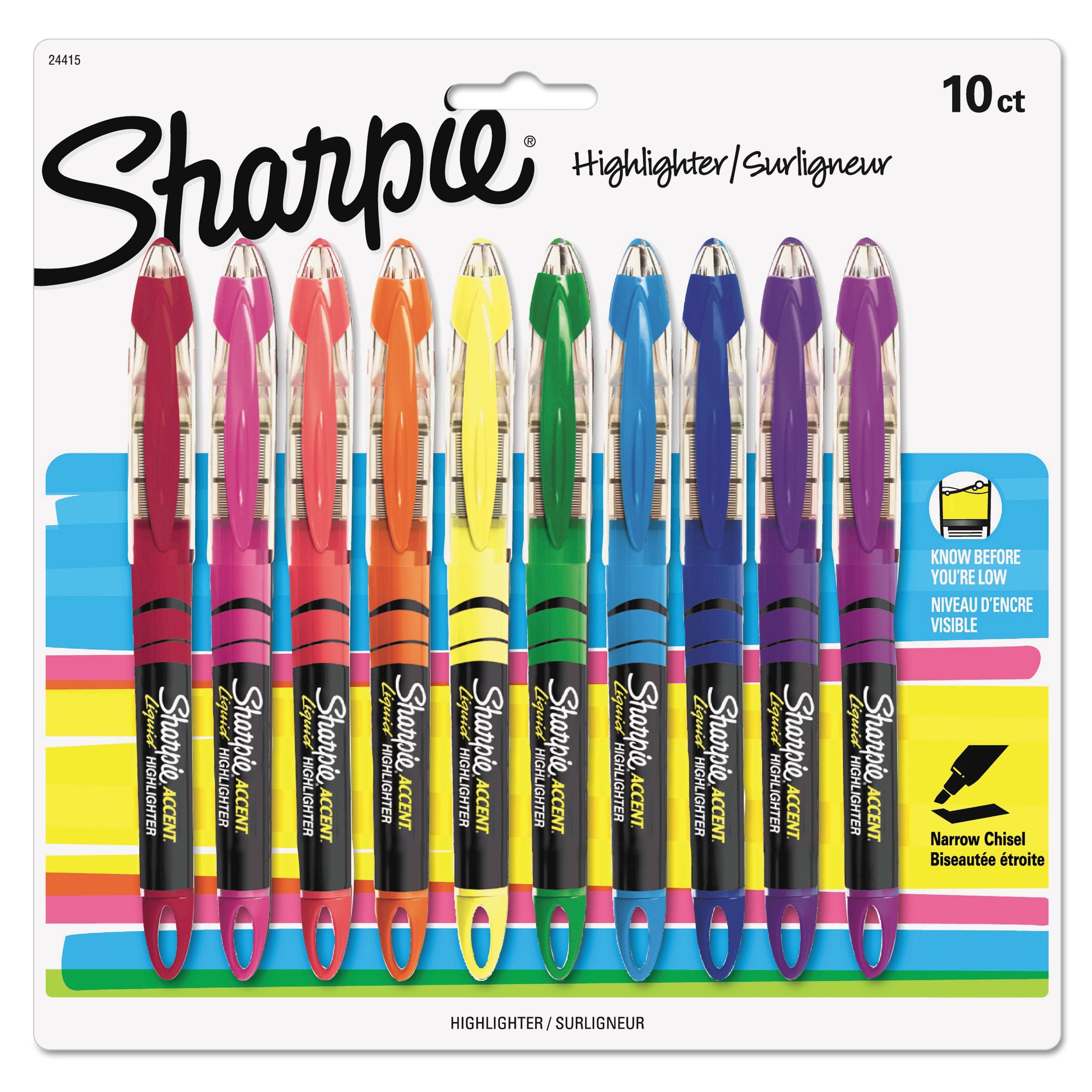 Sharpie Pack of 10 Colored Liquid Highlighters, Chisel Tip, Assorted ...