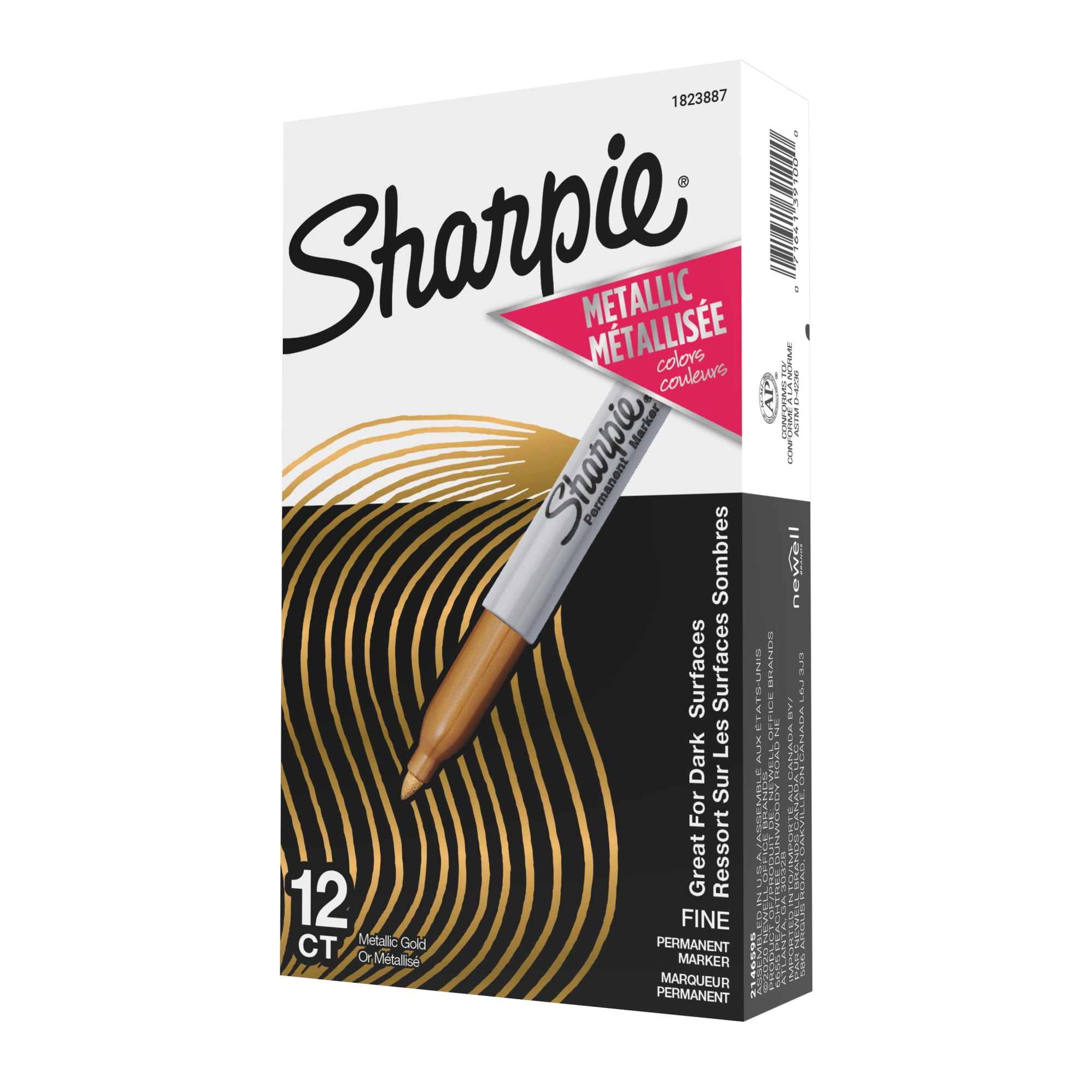 Sharpie, Metallic Permanent Markers, Pack of 12, Fine Point Gold Ink ...