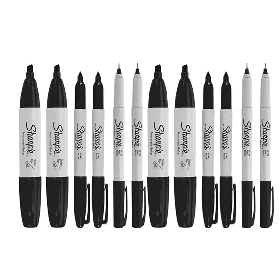 Sharpie Permanent Markers, 12 Pack Assorted Sizes, Ultra Fine Tip, Fine ...