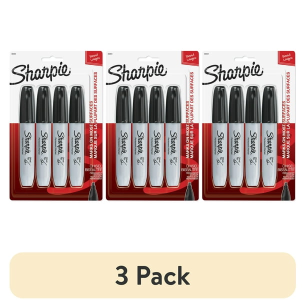 (3 pack) Sharpie Permanent Markers, Chisel Tip, Black, 4 Count - Walmart Business Supplies