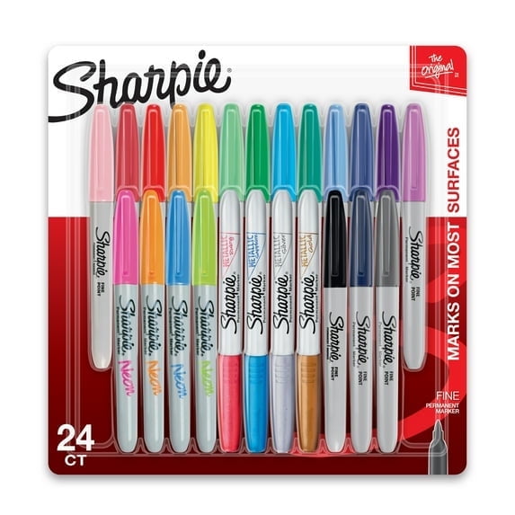 Sharpie Permanent Markers, Fine Point, Assorted Colors, 24 Count - pack ...