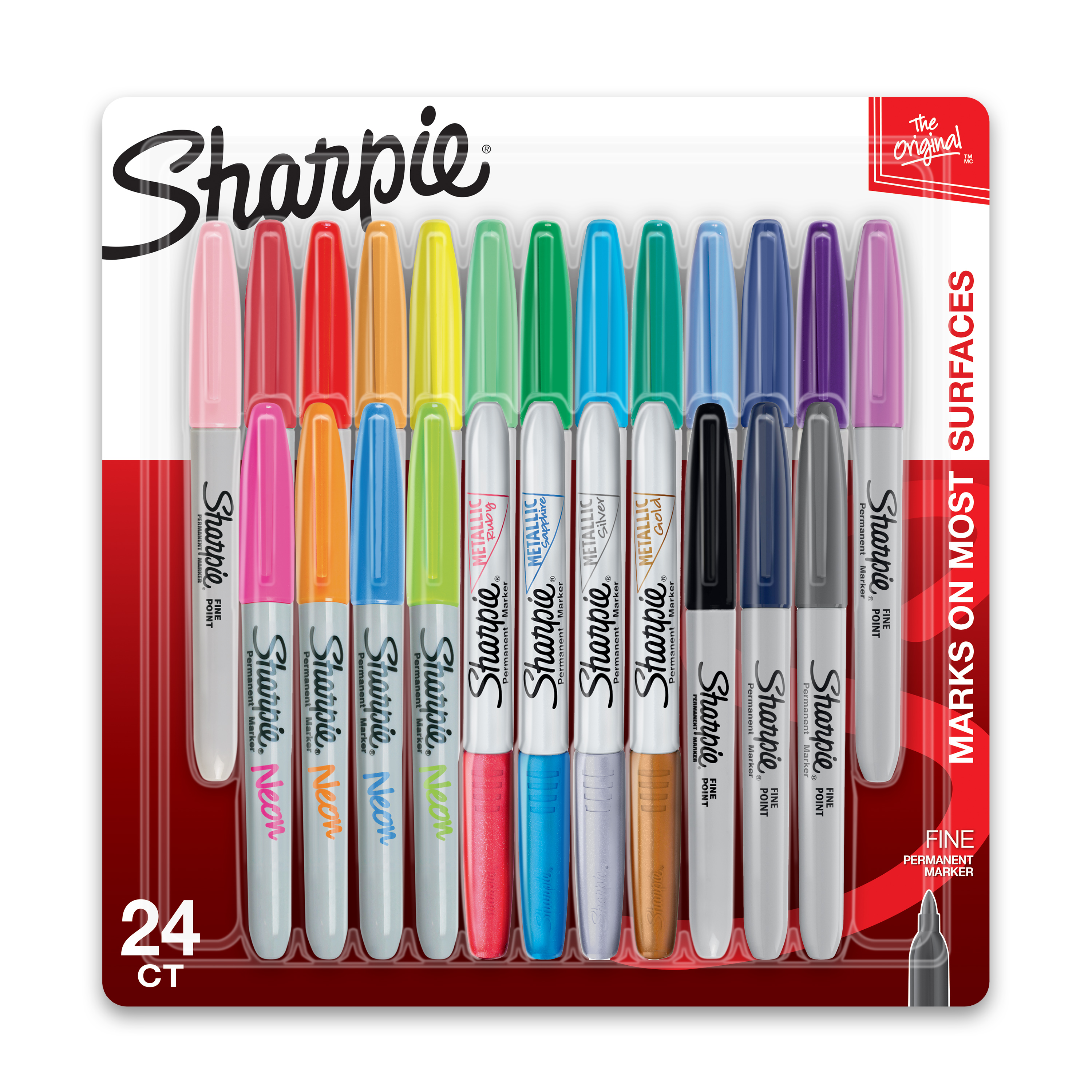 Sharpie Permanent Markers Fine Point Assorted Colors 24 Count Pack