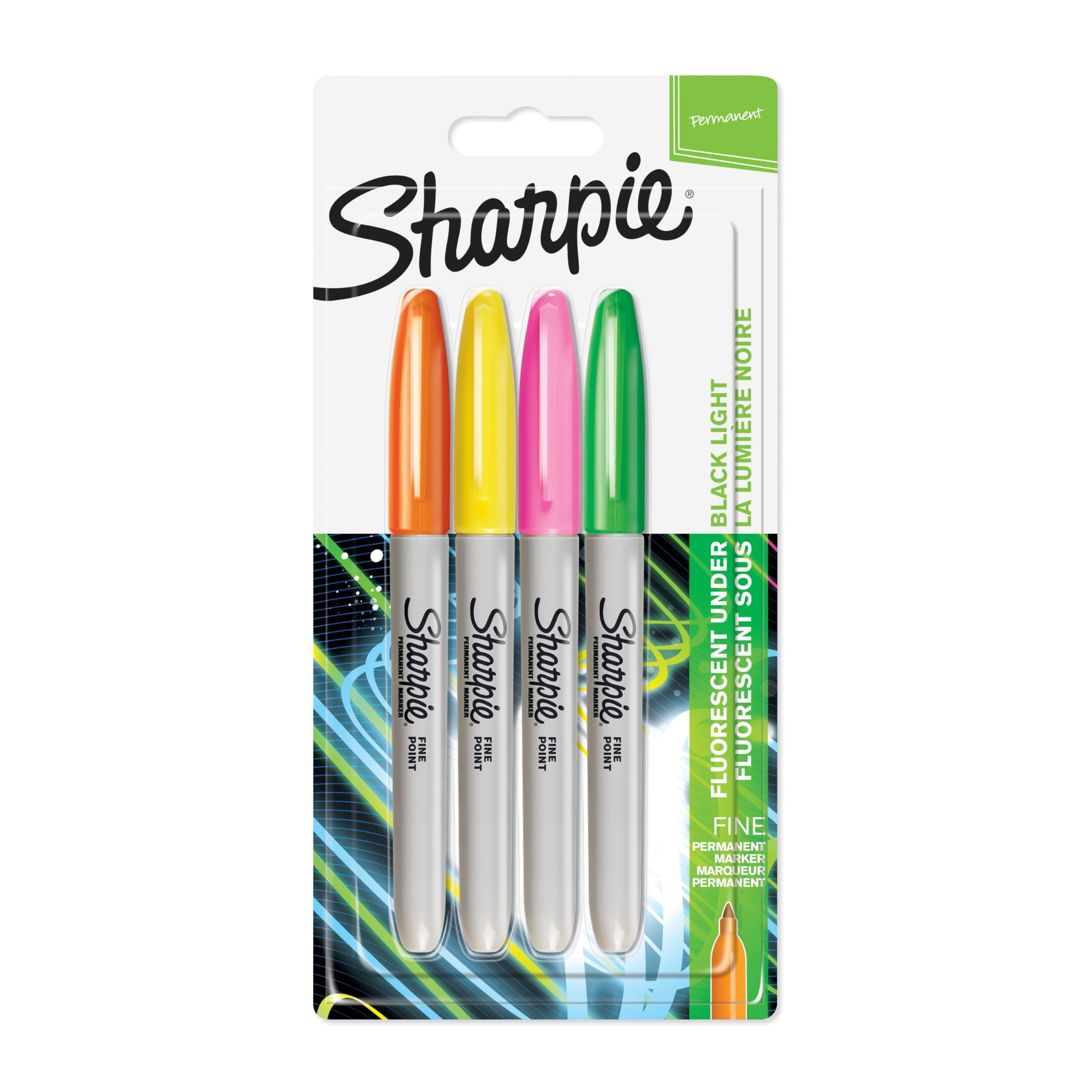 Sharpie Permanent Markers | Fine Point | Assorted Neon Colours | 4 ...