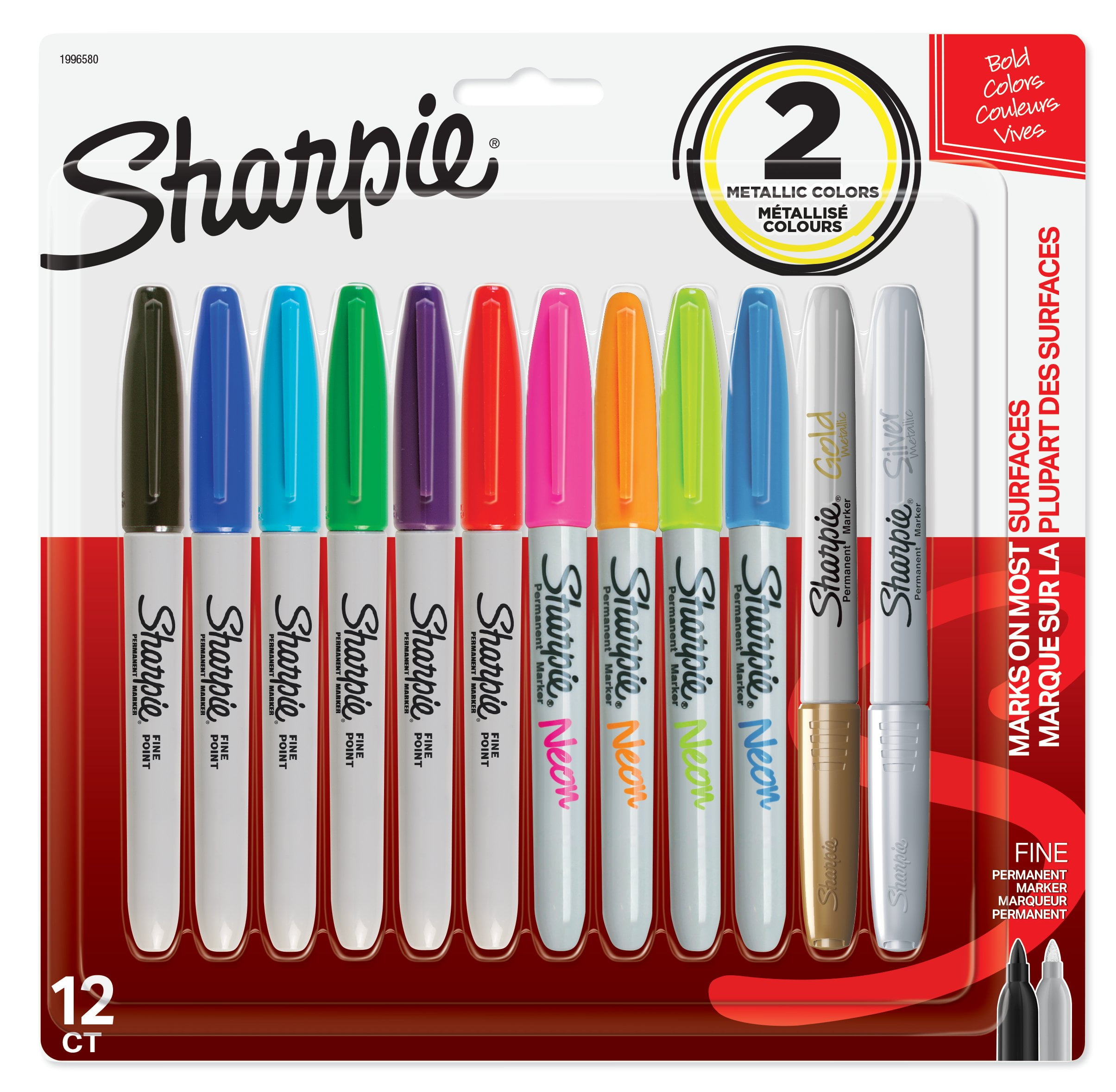 Sharpie Permanent Markers, Fine Tip, Assorted 12 Count - Walmart.com
