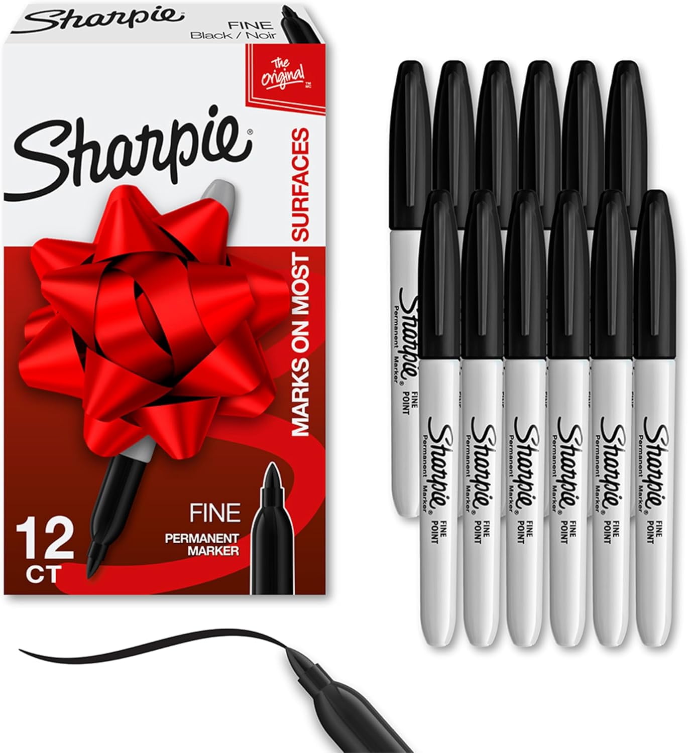 Sharpie Permanent Markers, Fine Tip, Black, 12 Count - For Classroom ...