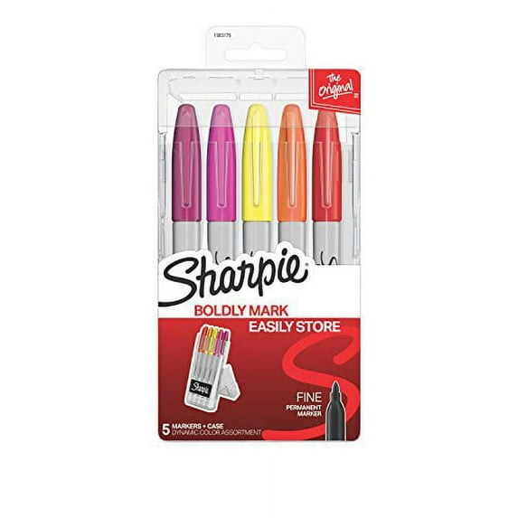 Sharpie Permanent Markers with Storage Case Fine Point Dynamic Colors 5 ...