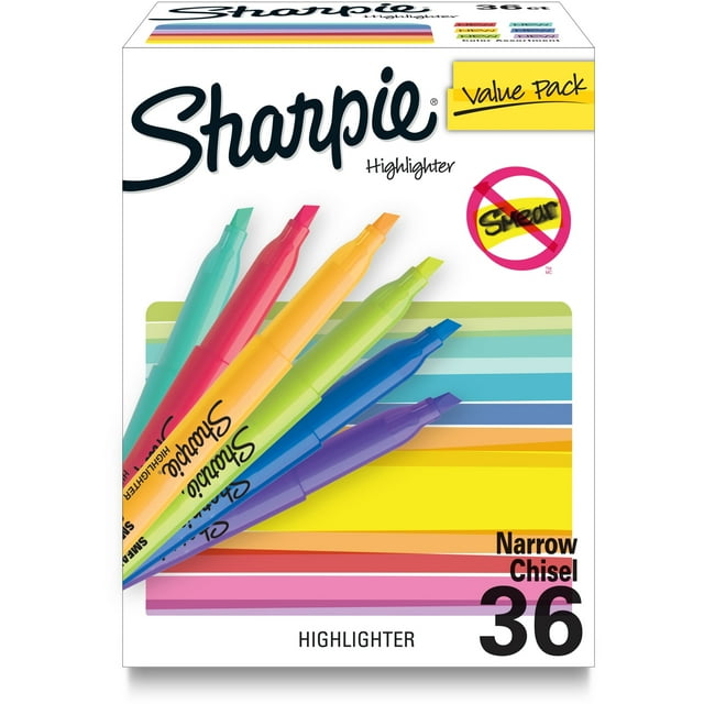 Sharpie Pocket Highlighters, Assorted, Chisel Tip, 36 Count - Walmart.com