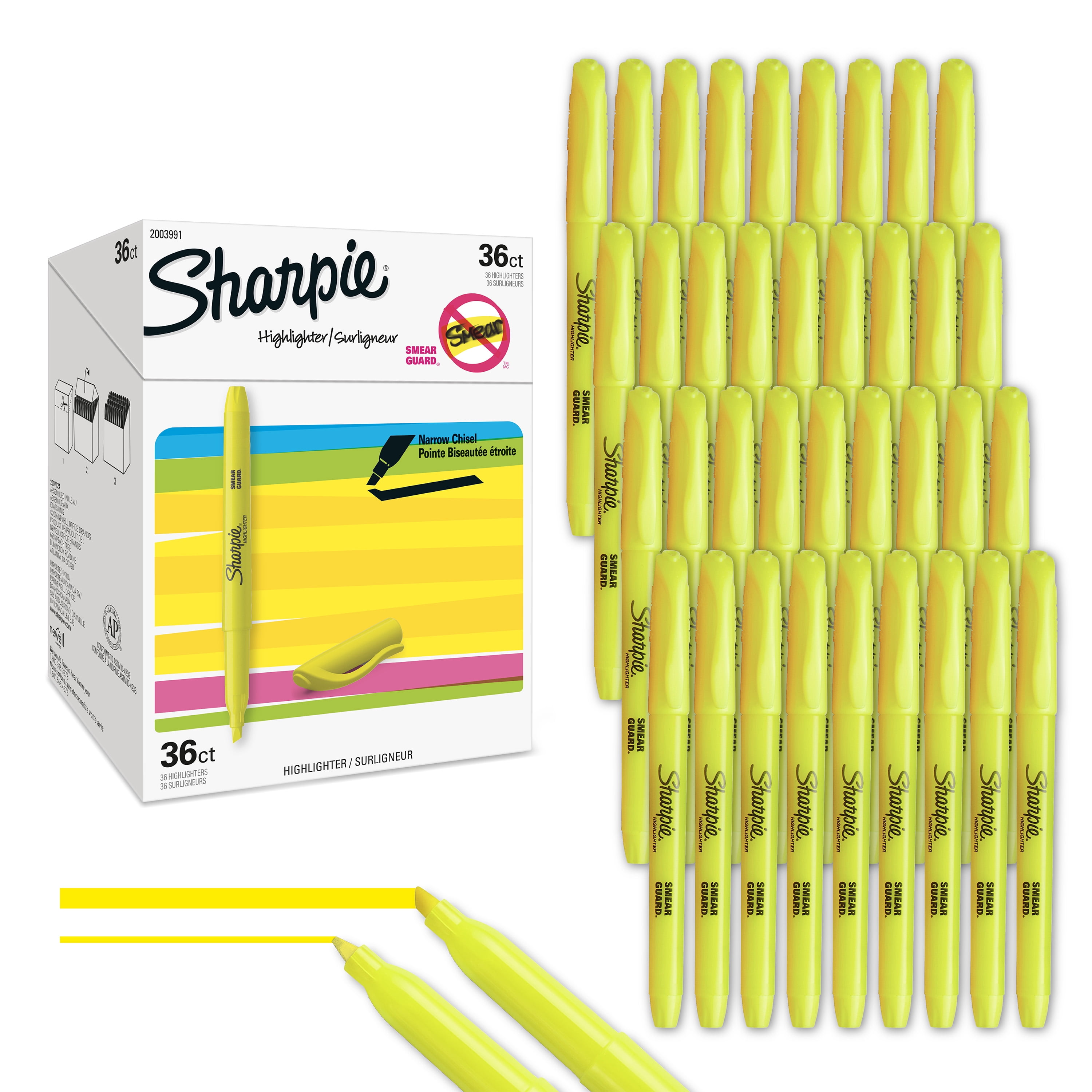 Sharpie Pocket Highlighters, Fluorescent Yellow, Chisel Tip, 36 Count ...