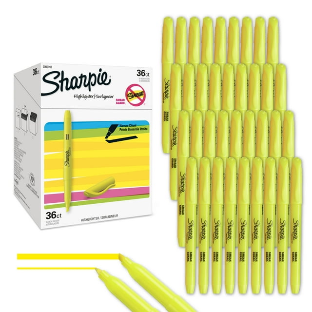 Sharpie Pocket Highlighters, Fluorescent Yellow, Chisel Tip, 36 Count ...