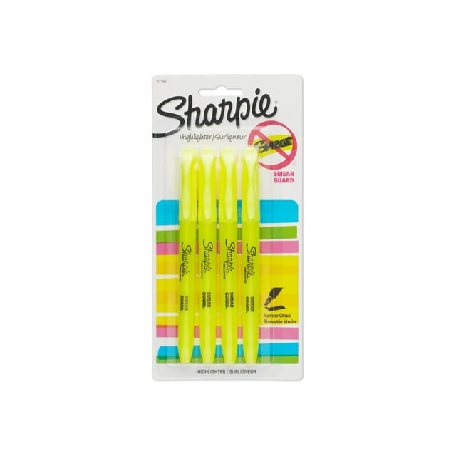 Sharpie Pocket Highlighters, 4 Pack, Fluorescent Yellow, Chisel Tip ...