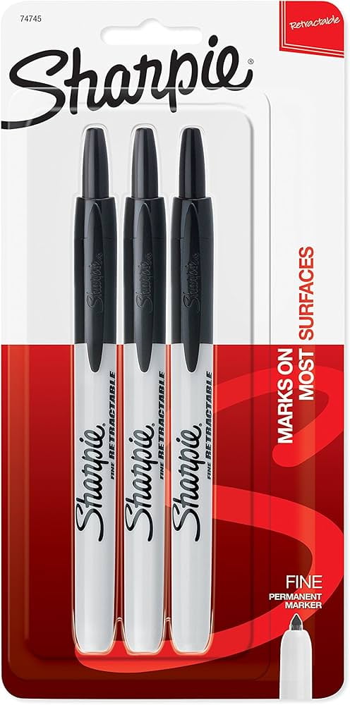 Sharpie Retractable Permanent Markers, Fine Point, Black, 3 Count ...