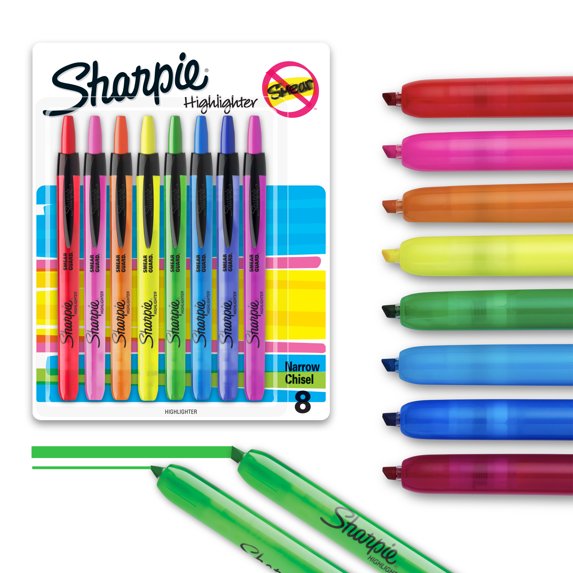 Sharpie Retractable Highlighters, Chisel Tip, Assorted Colors, 8 Count ...