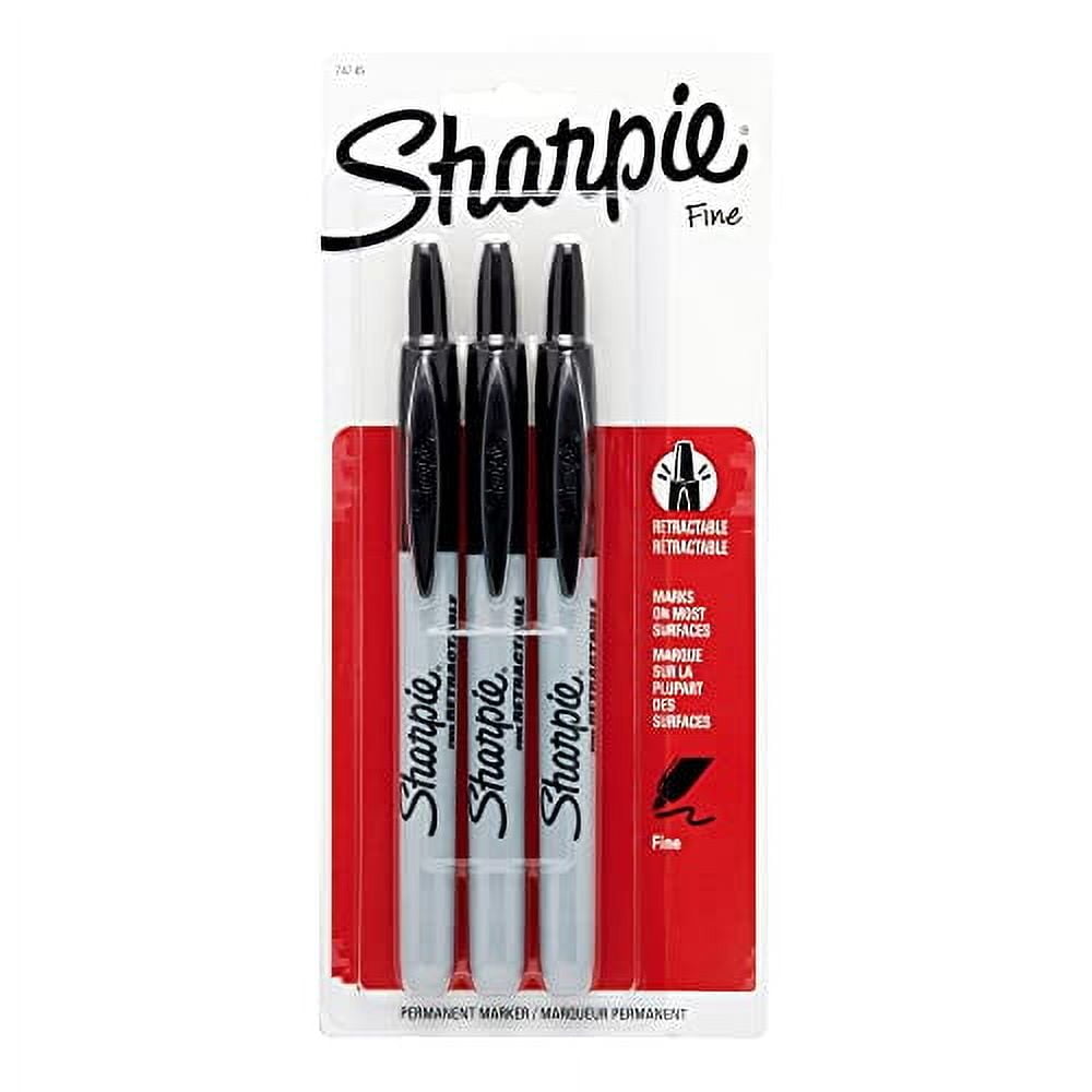 Sharpie Retractable Permanent Markers, Fine Point, Black, Pack Of 3 ...