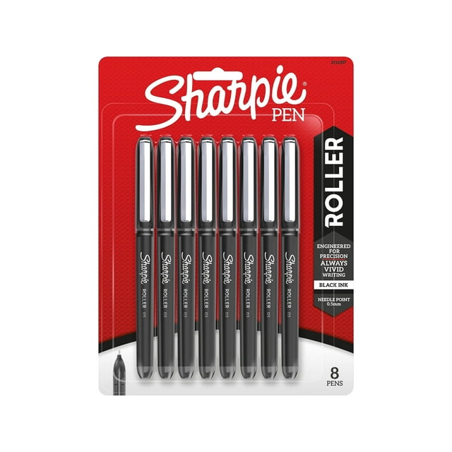 Sharpie Rollerball Pen, Needle Point, Black, 0.5mm, 8/Pack - Walmart.com