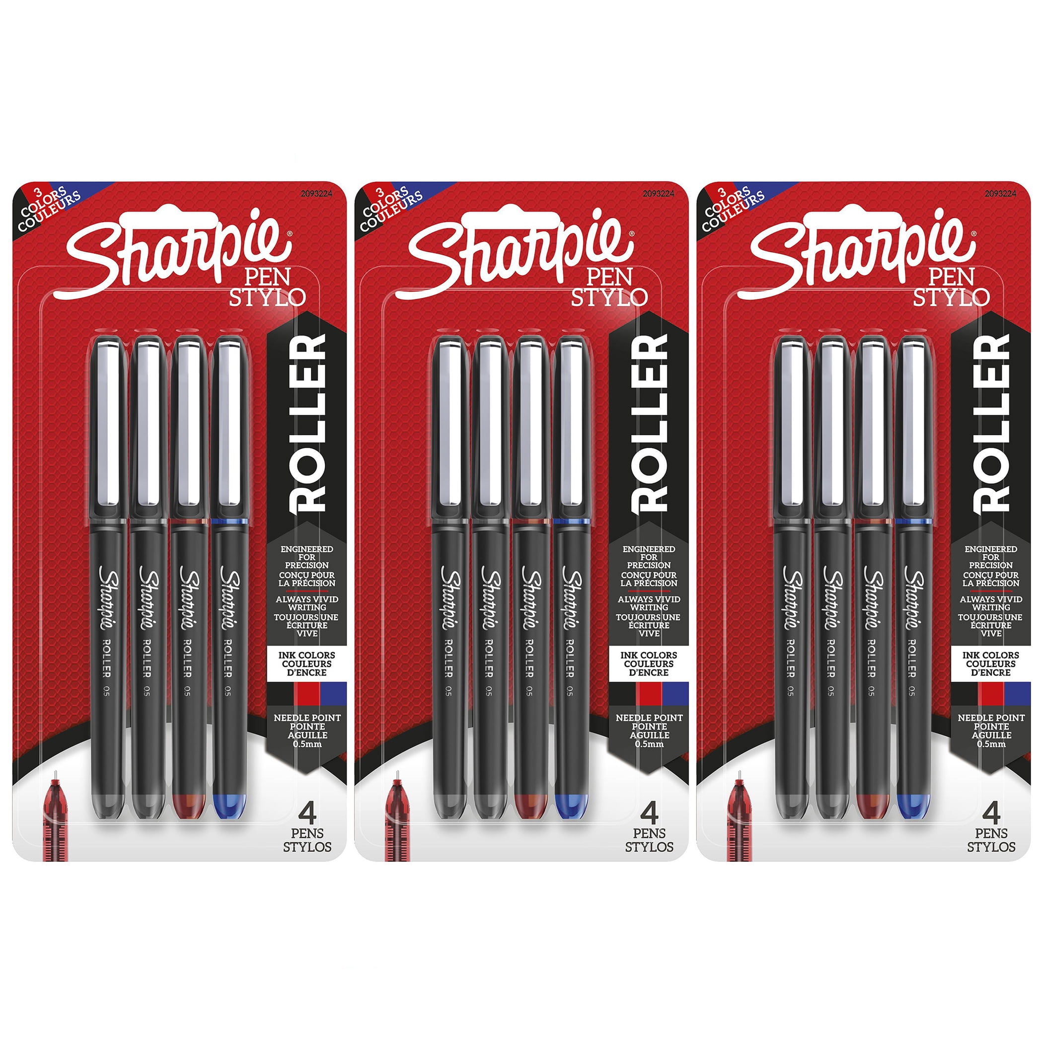 Sharpie Rollerball Pen, Needle Point (0.5mm), Assorted, 4 Per Pack, 3 ...