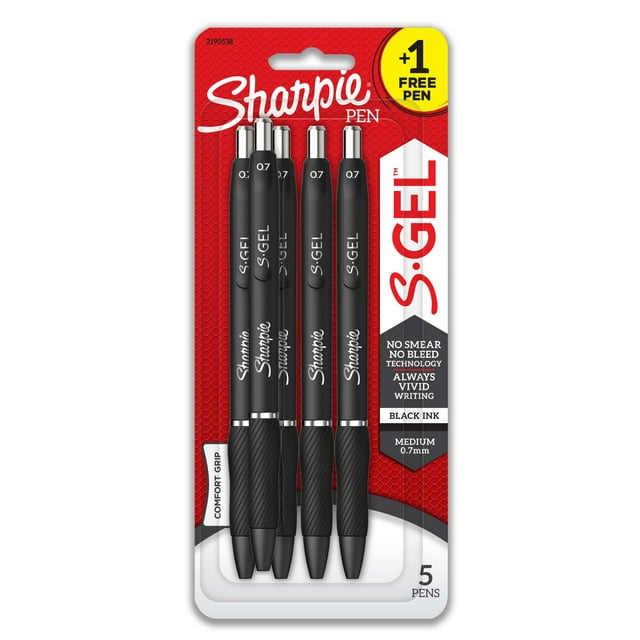 Sharpie S-Gel, Gel Pens, Medium Point (0.7 mm), Black Gel Ink Pens, 4 ...