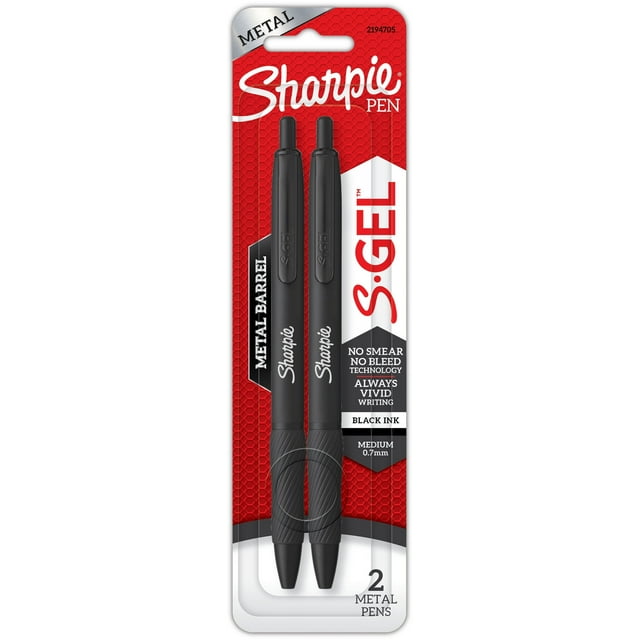 Sharpie S-Gel, Gel Pens, Sleek Metal Barrel, Matte Black, Medium Point ...