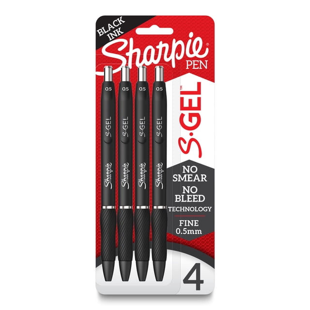 Sharpie S-Gel Pens 0.5 mm Pen Point Size, Black Gel-based Ink, 4 Pack ...