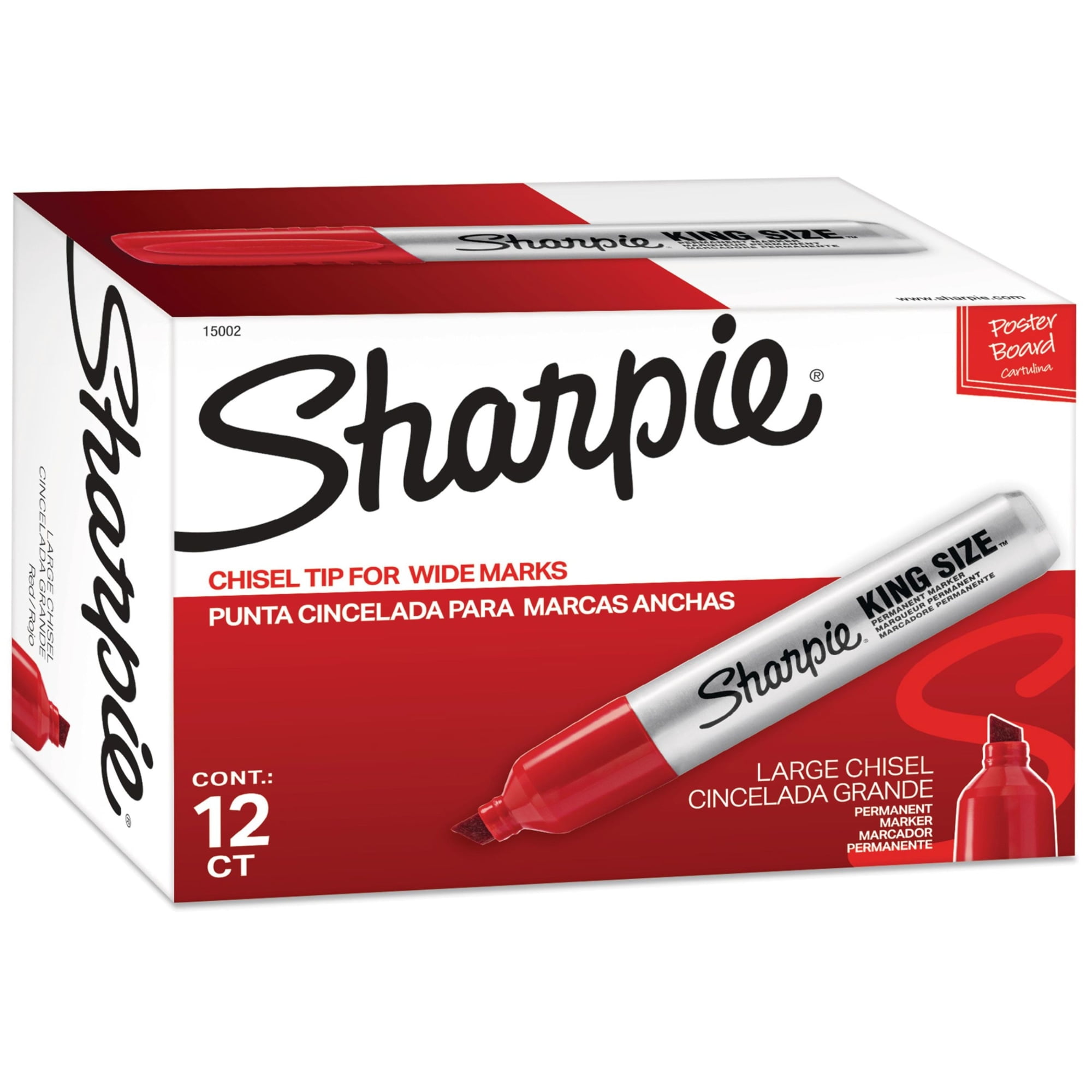 Sharpie King-Size Permanent Markers, Red Ink, Silver Barrel, 12 Count ...